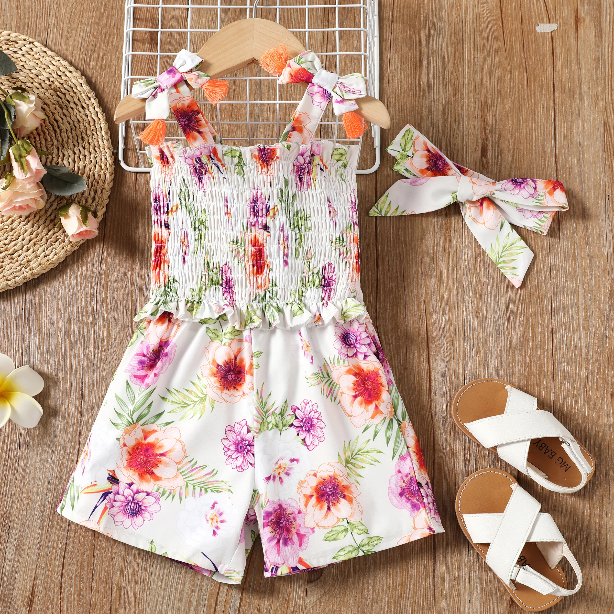 PatPat Summer Girls Clothes Toddler Girl Floral Pattern Ruffled Cross ...