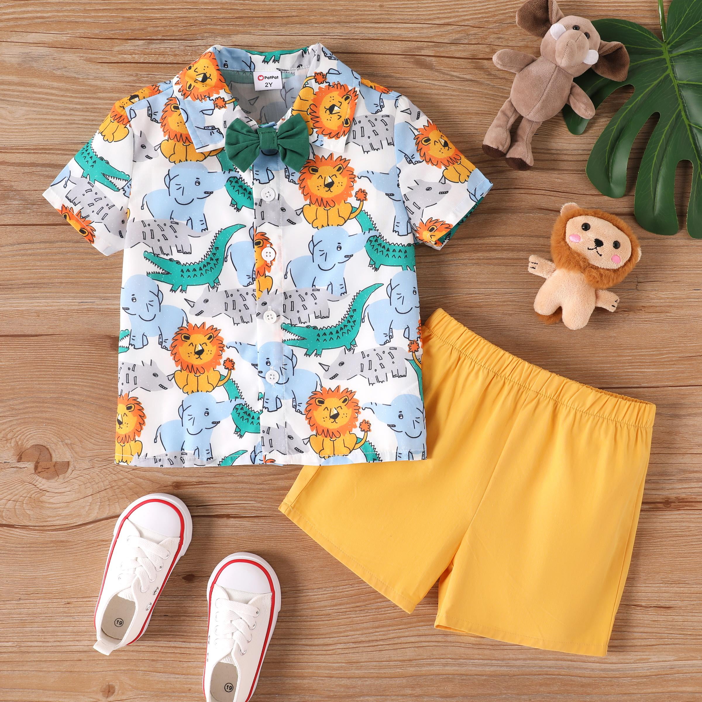 PatPat Toddler Boy Clothes 2pcs Animal Pattern Bowknot T-Shirt and ...