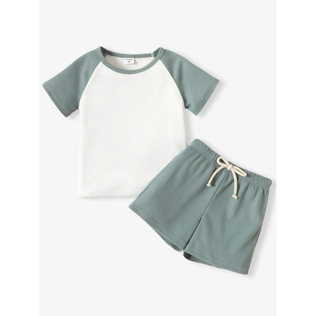 PatPat Summer Toddler Boys Outfit Sets, Waffle Color Block Raglan ...