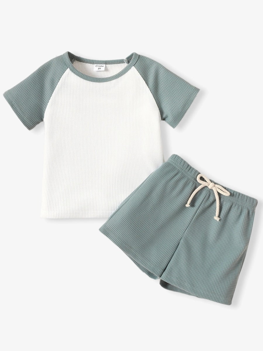 PatPat Toddler Boys Summer Clothes, 2-Piece Waffle Raglan Sleeve Tee ...