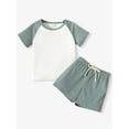 PatPat Toddler Boys Waffle Raglan Tee, Solid Shorts Outfit Set, Blue, 5 ...