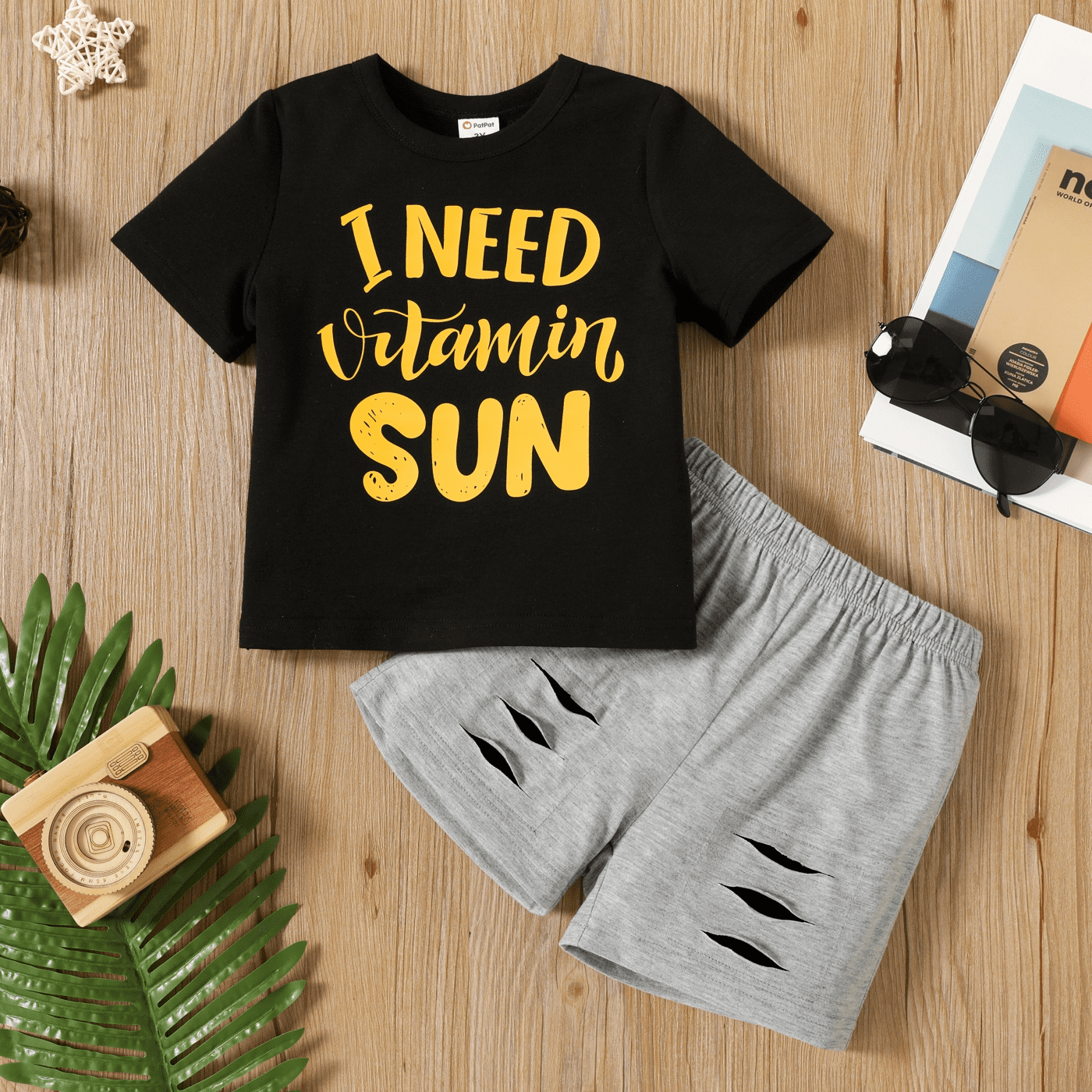 PatPat Toddler Clothes 2 Piece Boys Letter Print Tee and Elasticized ...