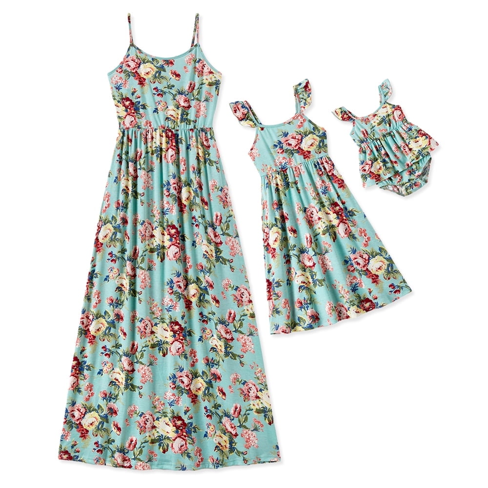 PatPat Toddler Girl 2T Dresses Mommy and Me Floral Elastic Waist Strap ...