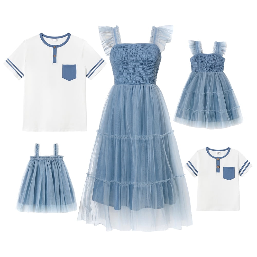 PatPat Toddler Girl 3-4T Dresses Family Matching Button Tee and Shirred ...