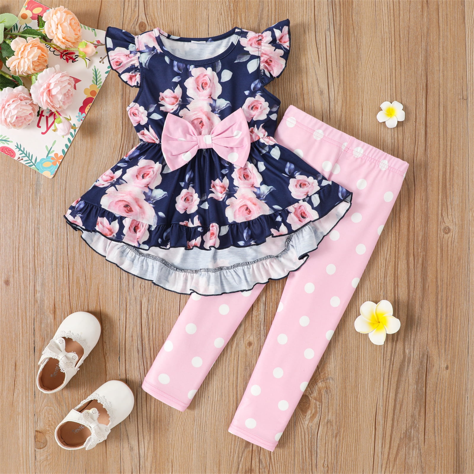 PatPat Toddler Girl Clothes Set 2pcs Toddler Girl Floral Rose Print ...
