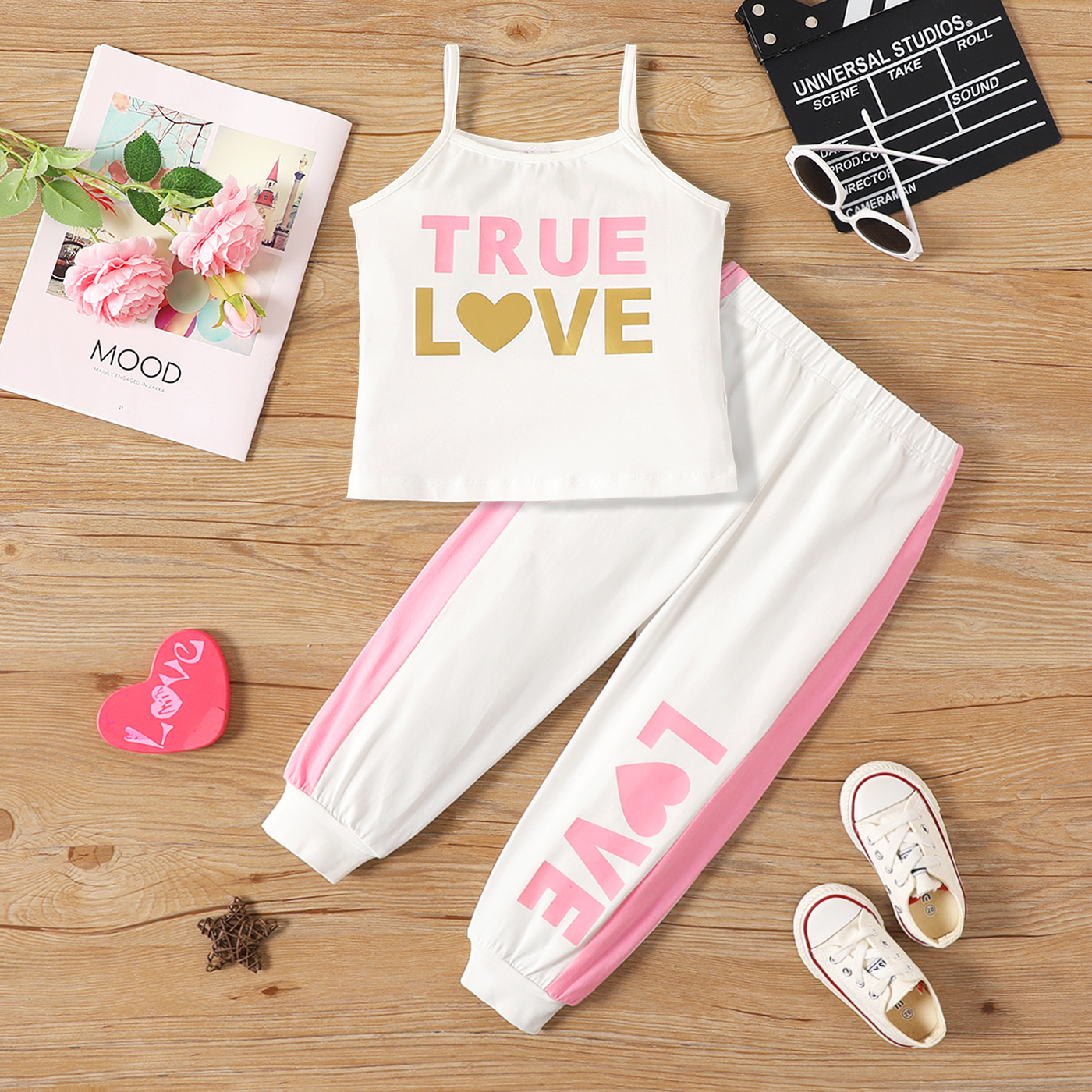 PatPat Toddler Girls Clothes 2pcs Cotton Letter Graphic Camisole and Colorblock Elasticized ...