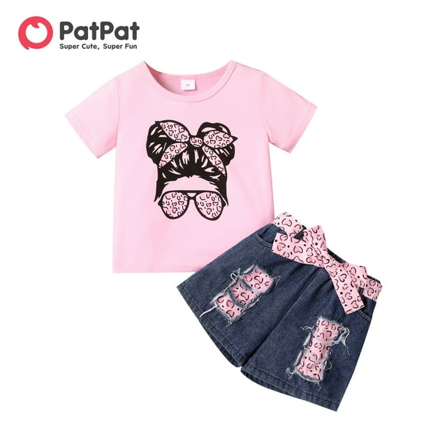 PatPat Toddler Girls Clothes Set 2Pcs Cotton Outfits Set for Girl Trendy Leopard & Figure Print ...