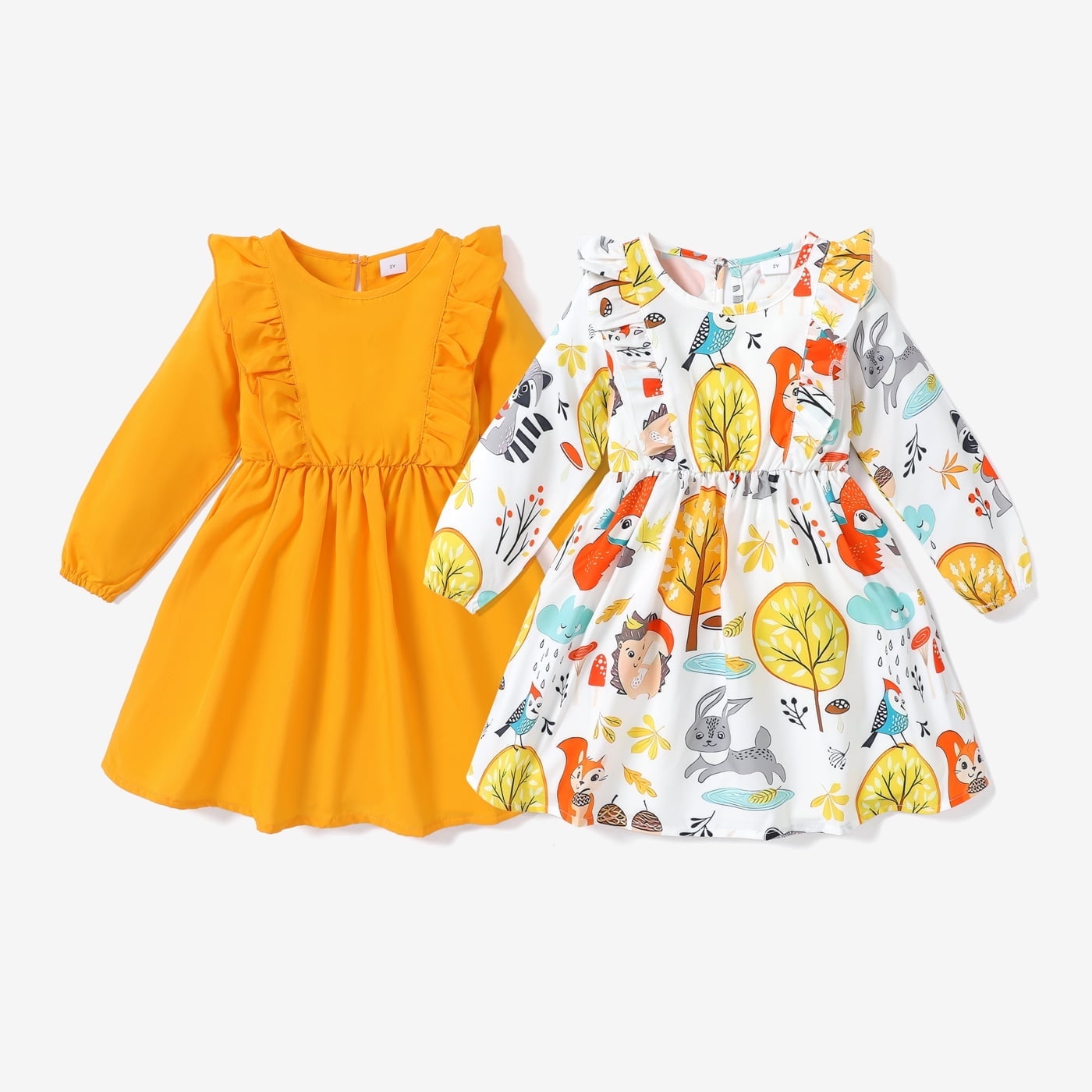 PatPat Toddler Girls Dresses 2 Pack Little Girl Clothes Animal Graphic Long Sleeve Dress Set ...