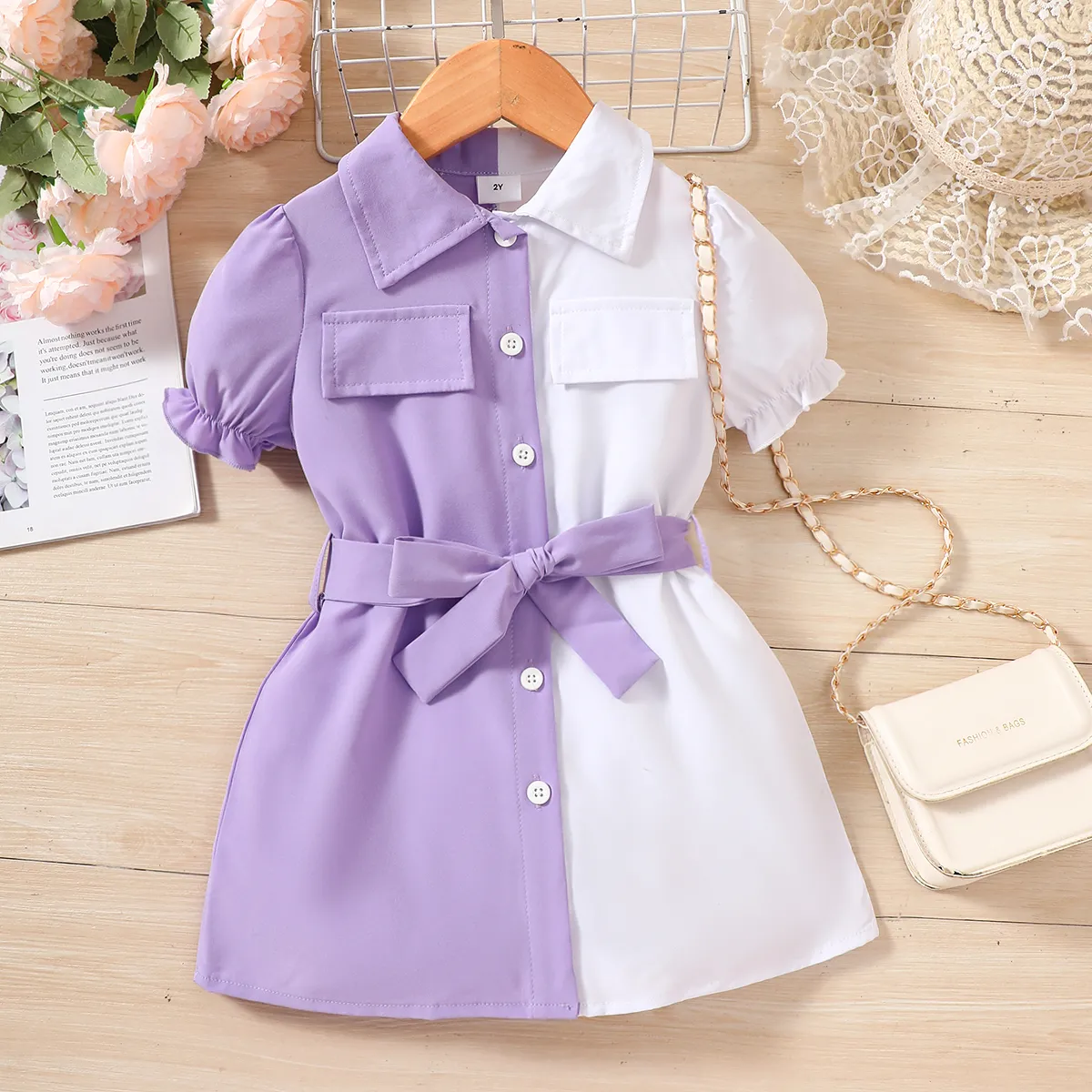 PatPat Toddler Girls Dresses Little Girls Clothes Elegant Lapel Collar ...