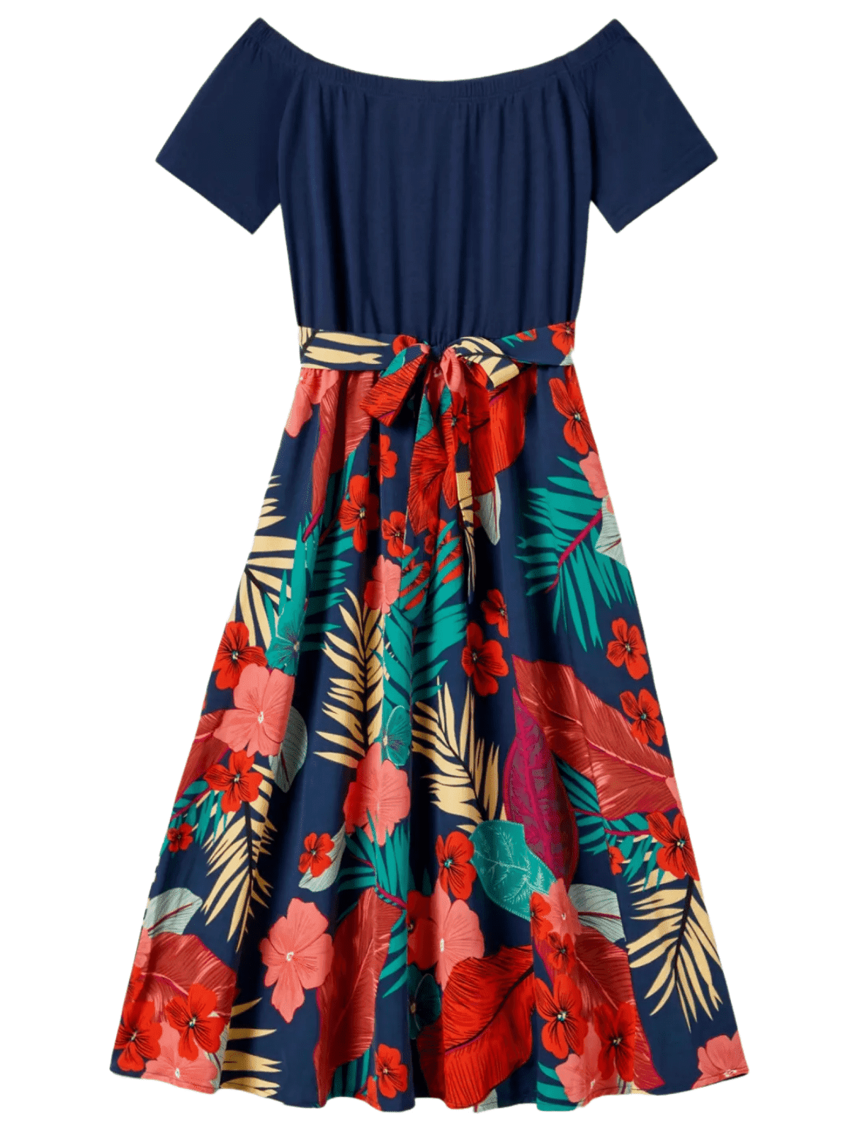 PatPat Women Dresses Summer Floral Sundress Off-Shoulder Belted ...