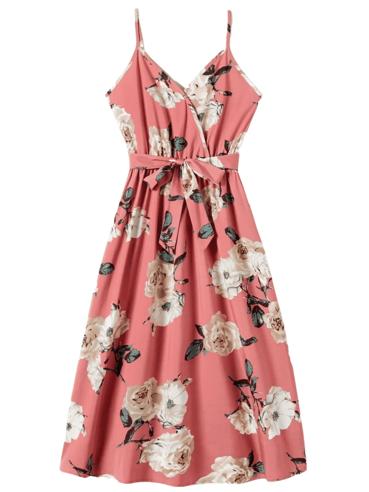 PatPat Women Summer Dresses Allover Floral Sundress Belted V Neck Slip ...