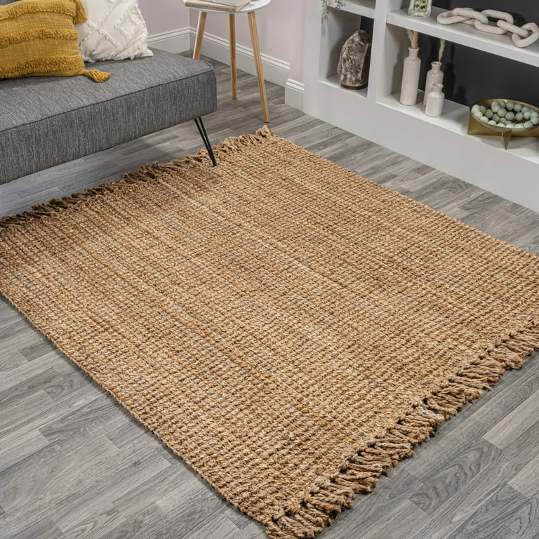 Pata Hand Woven Chunky Jute with Fringe Natural 9 Square Area Rug Walmart