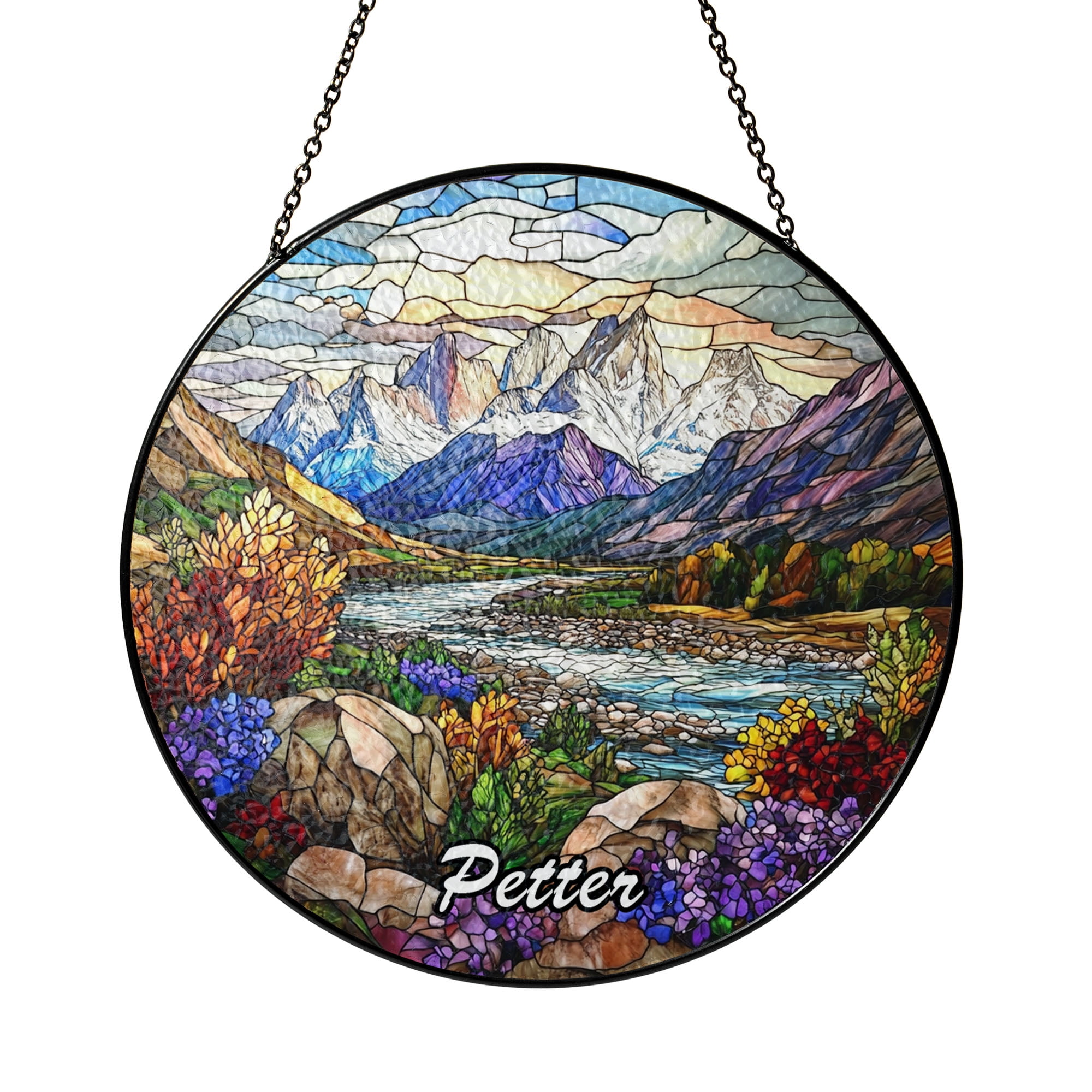Patagonia Stained Glass Suncatcher - Custom Name Chile/Argentina Scenic ...