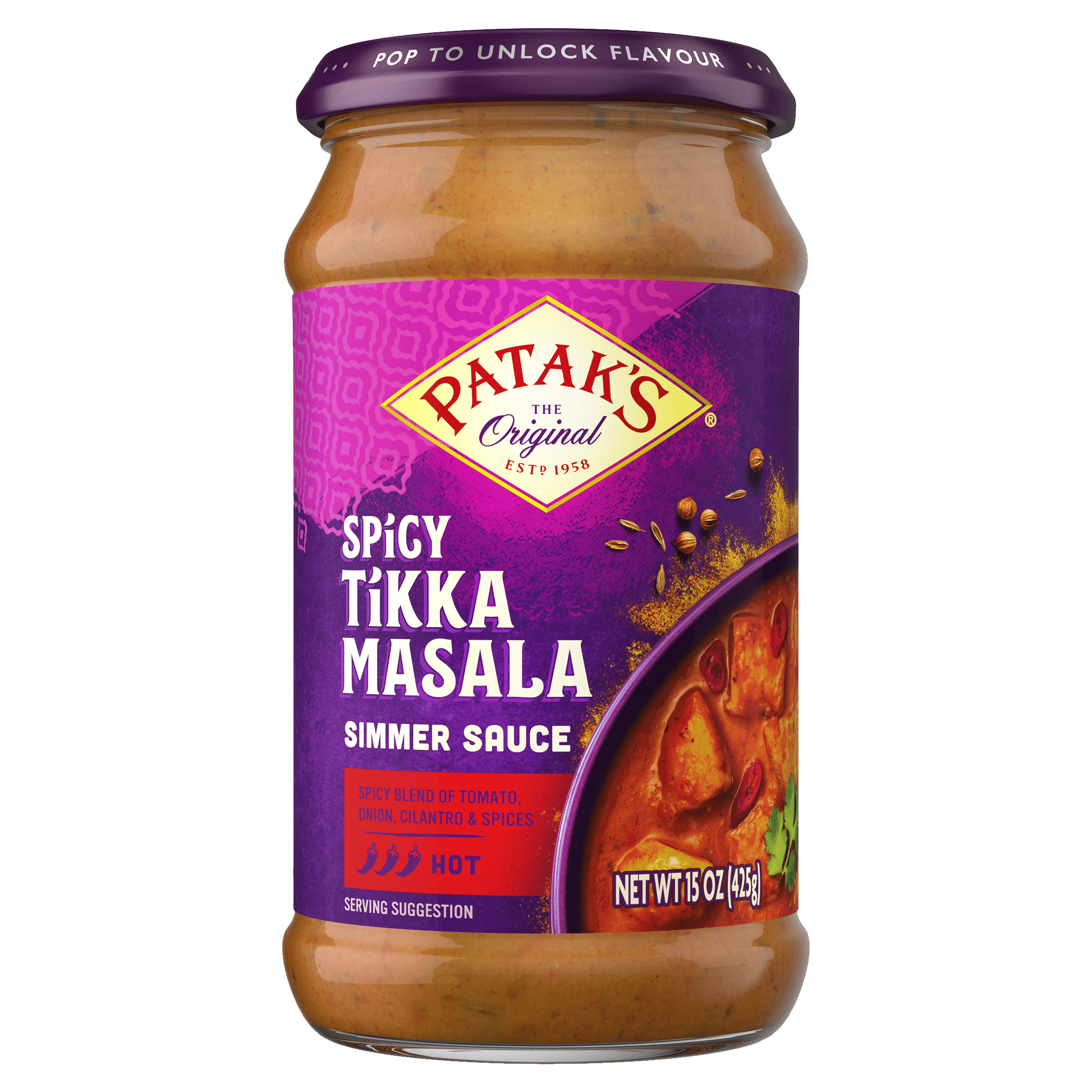 Patak's Spicy Tikka Masala Simmer Sauce 15 oz Vegetarian Indian Curry ...