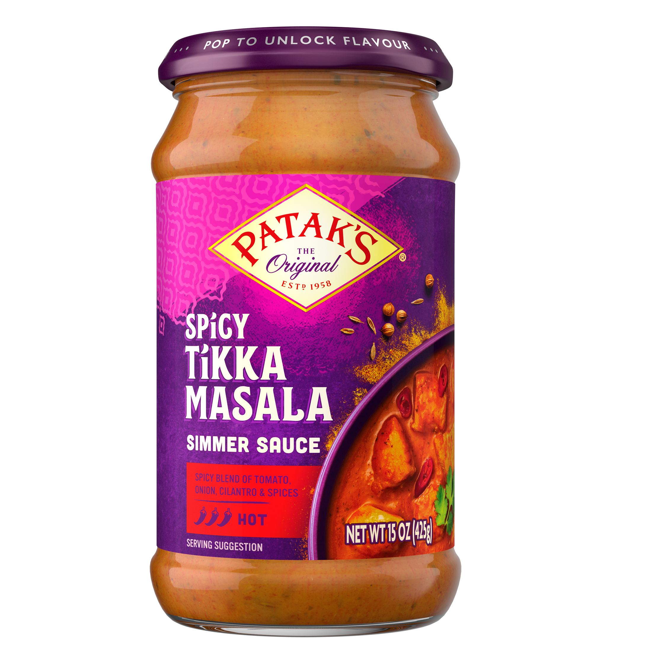 Patak's Spicy Tikka Masala Simmer Sauce 15 oz Vegetarian Indian Curry ...