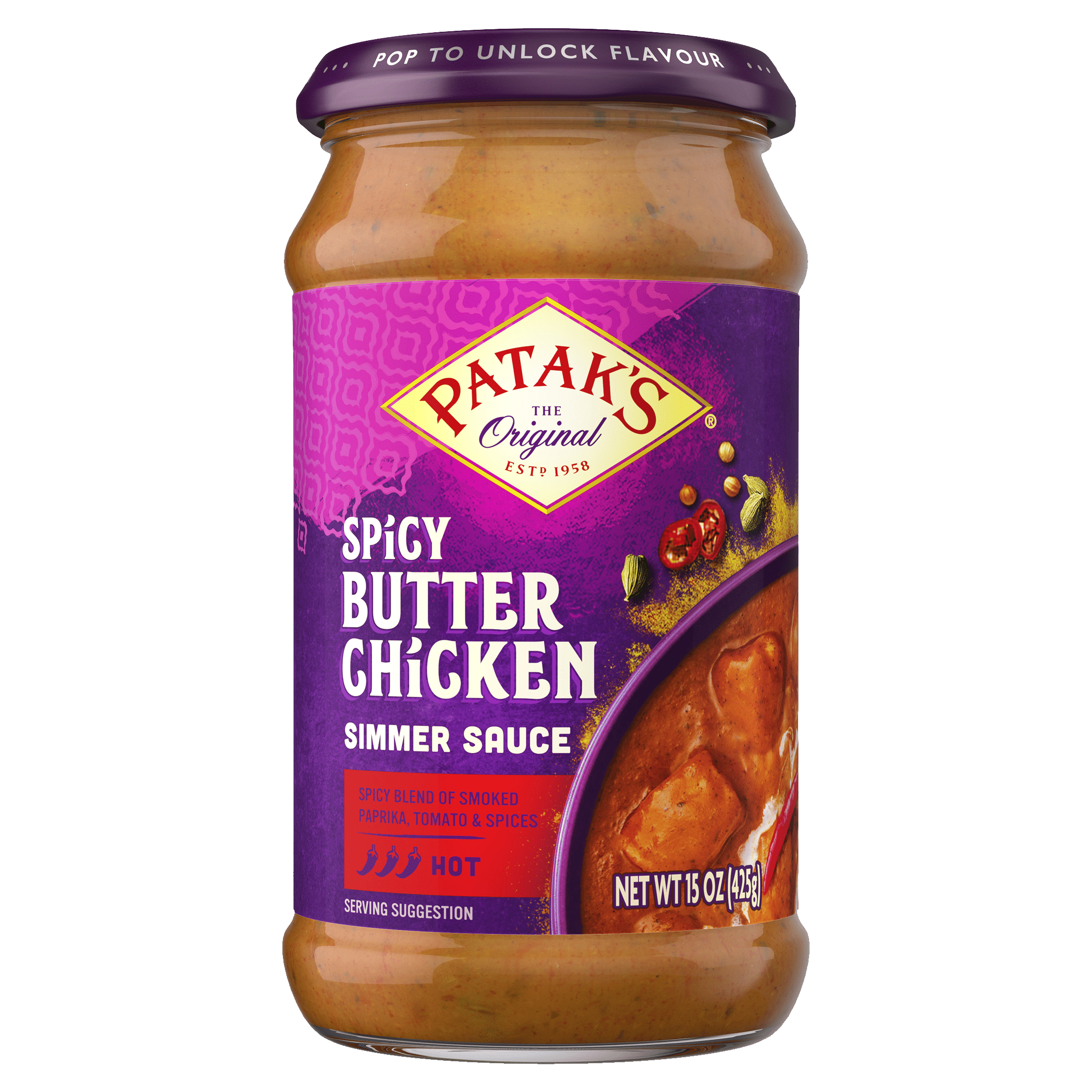 Patak's Spicy Butter Chicken Simmer Sauce 15 oz Vegetarian Indian Curry ...