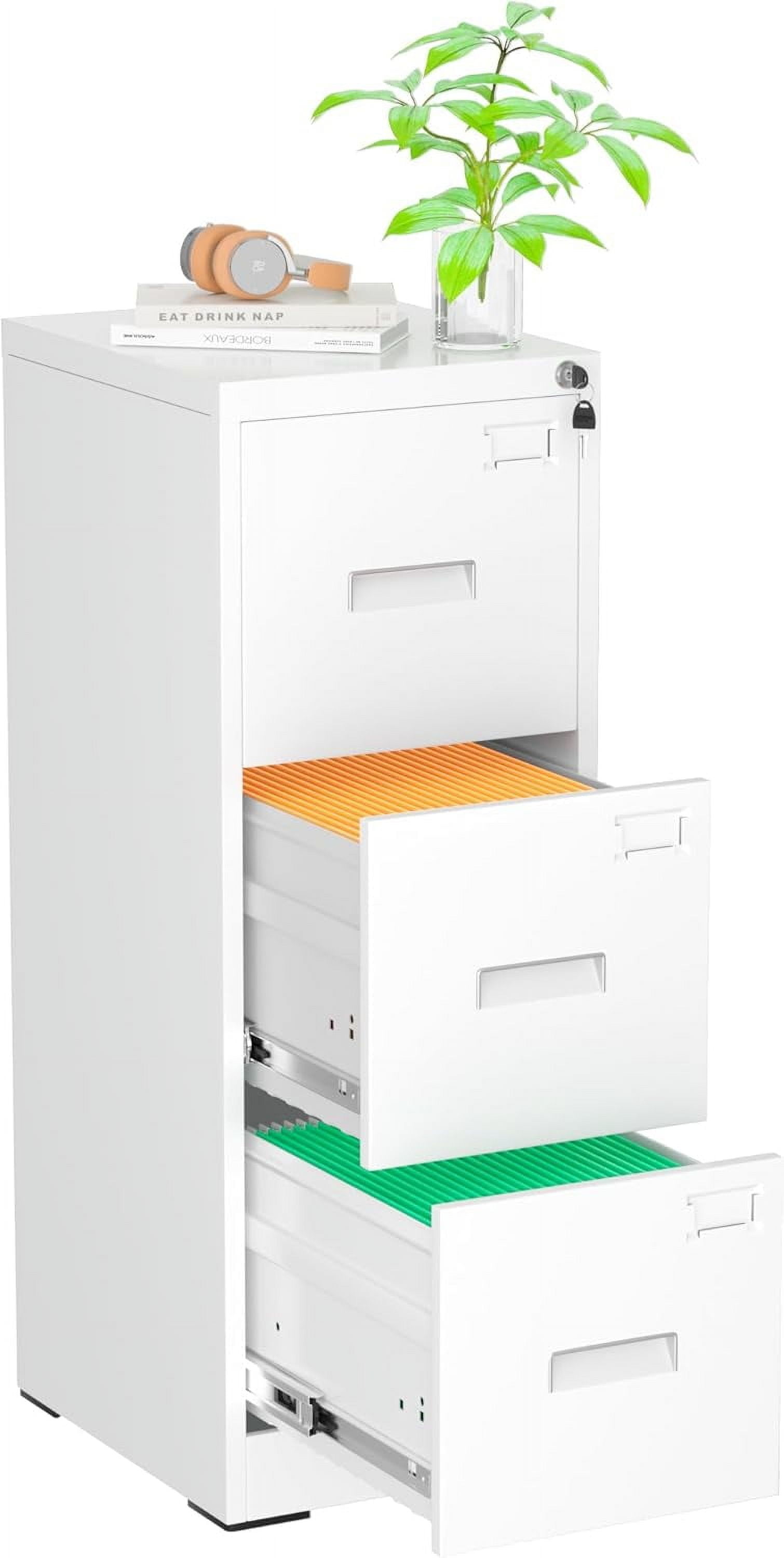 Pataku 3 Drawer File Cabinet with Lock, 18" D Locking File Cabinets ...