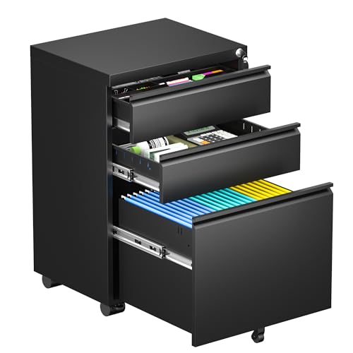 Pataku 3 Drawer File Cabinet, Metal Rolling Vertical Filing Cabinet ...