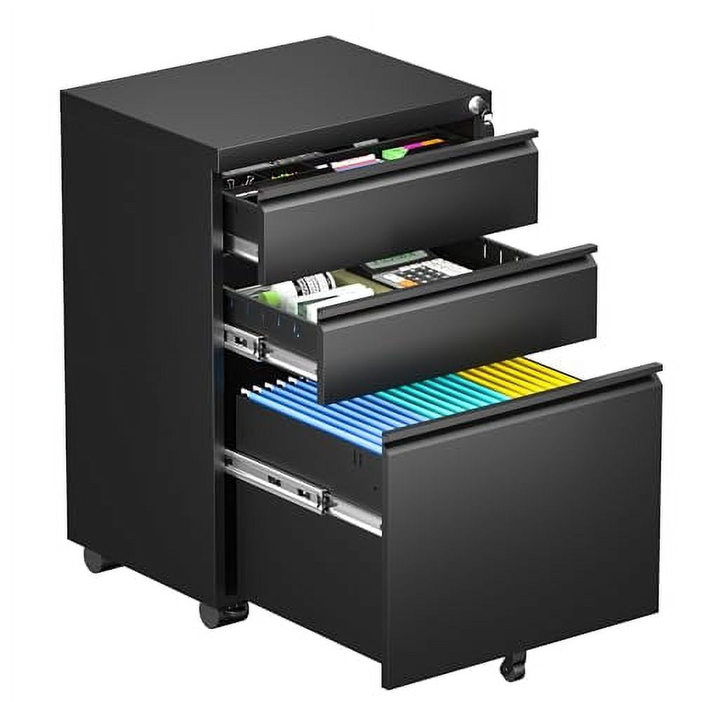 Pataku 3 Drawer File Cabinet, Metal Rolling Vertical Filing Cabinet ...