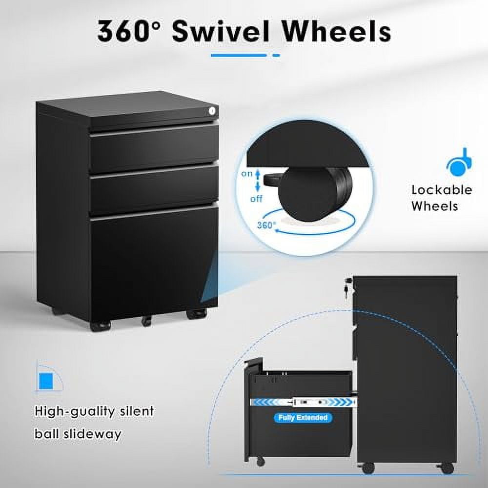 3 Drawer File Cabinet With Lock 3-Drawer Mobile File Cabinet With Lock ...