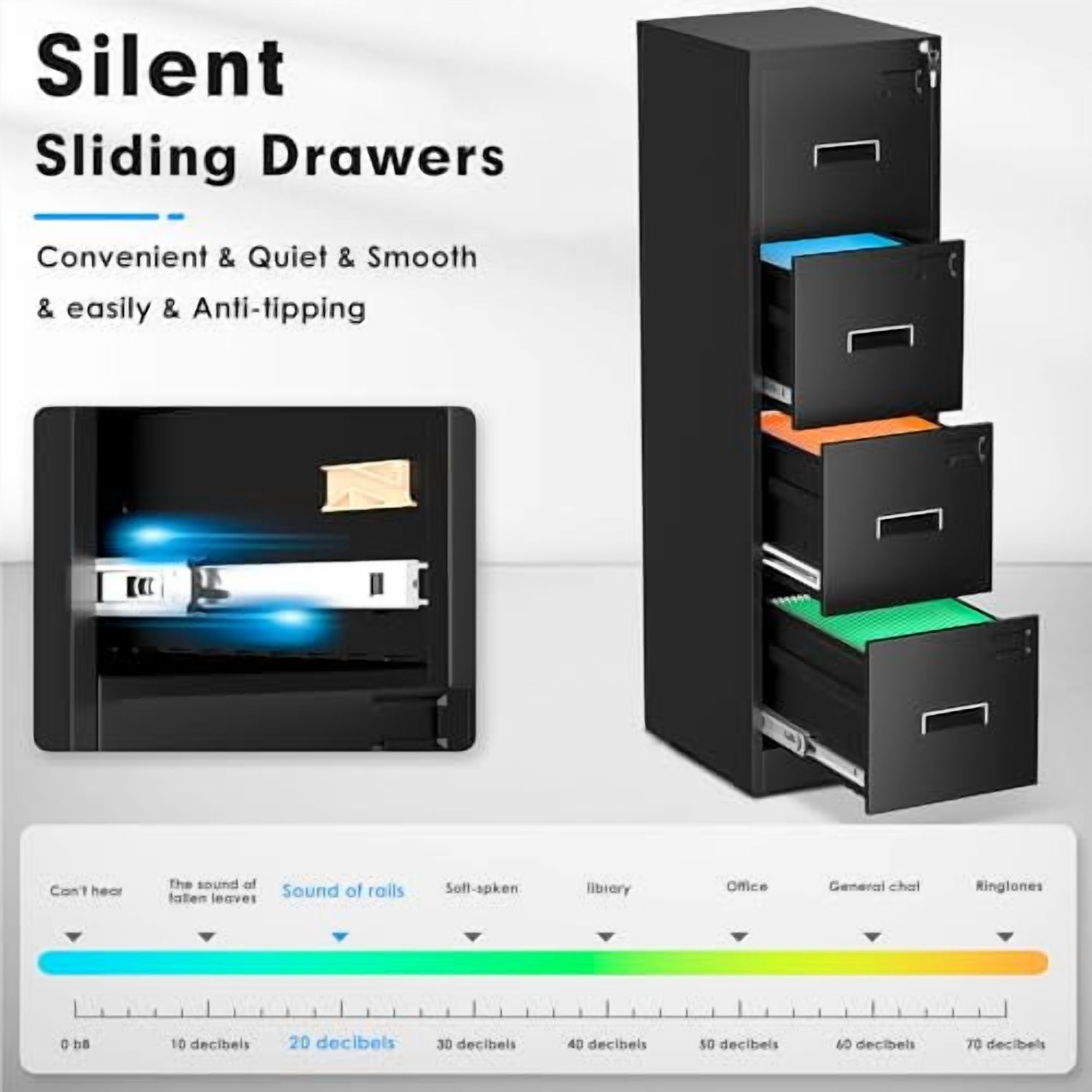 Pataku 4 Drawer File Cabinet with Lock, 18" D Locking File Cabinets ...