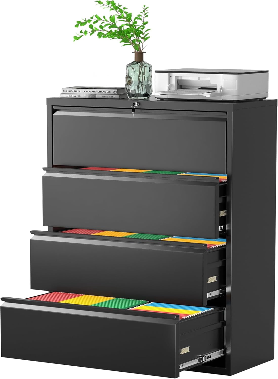 Pataku 4 Drawer File Cabinet with Lock, Metal Lateral File Cabinets for ...
