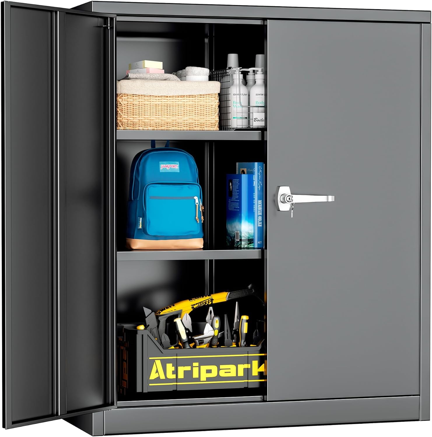 Pataku Locking Cabinet, Metal Storage Cabinets with Doors and ...