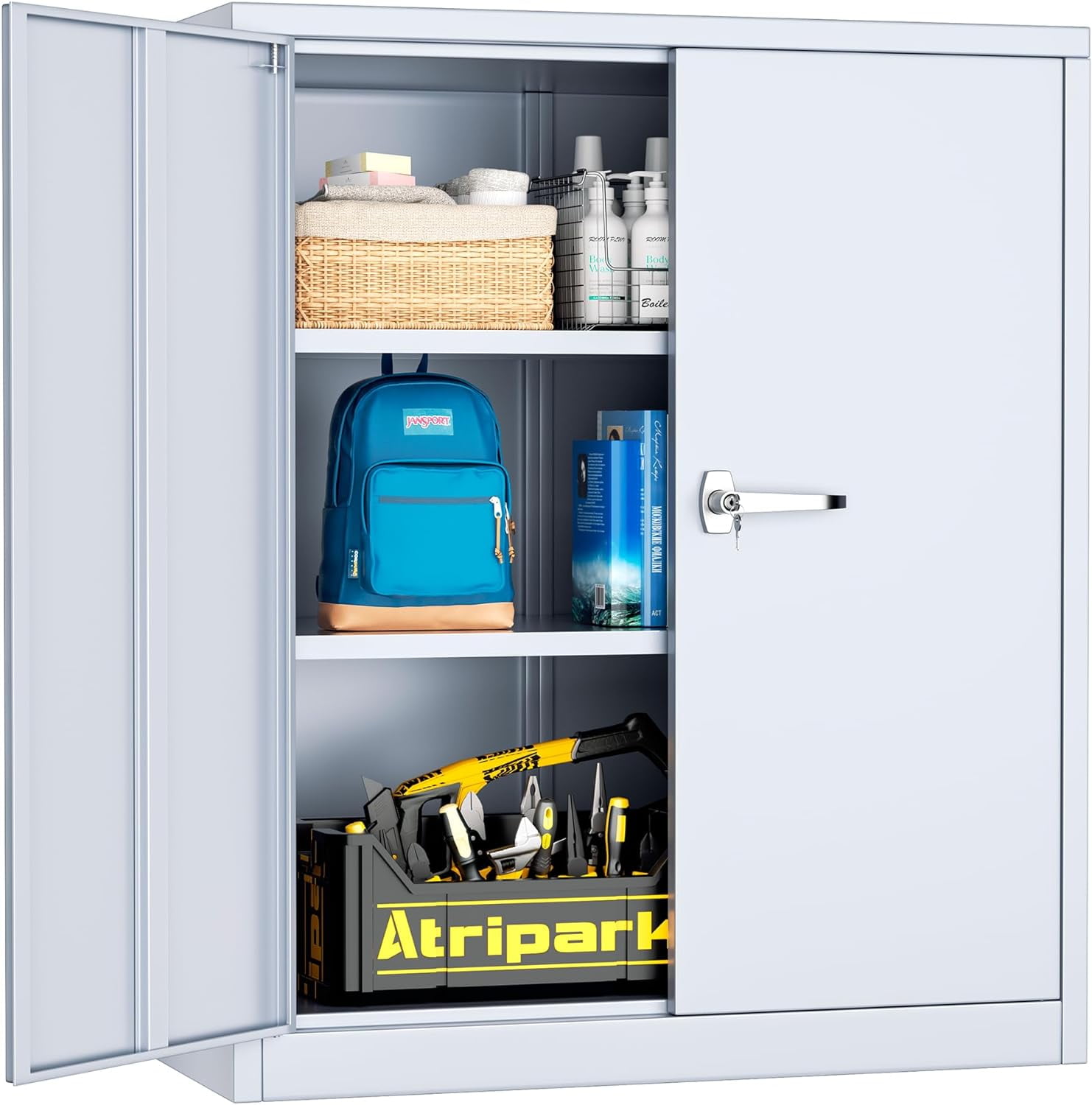 Pataku Locking Cabinet, Metal Storage Cabinets with Doors and ...