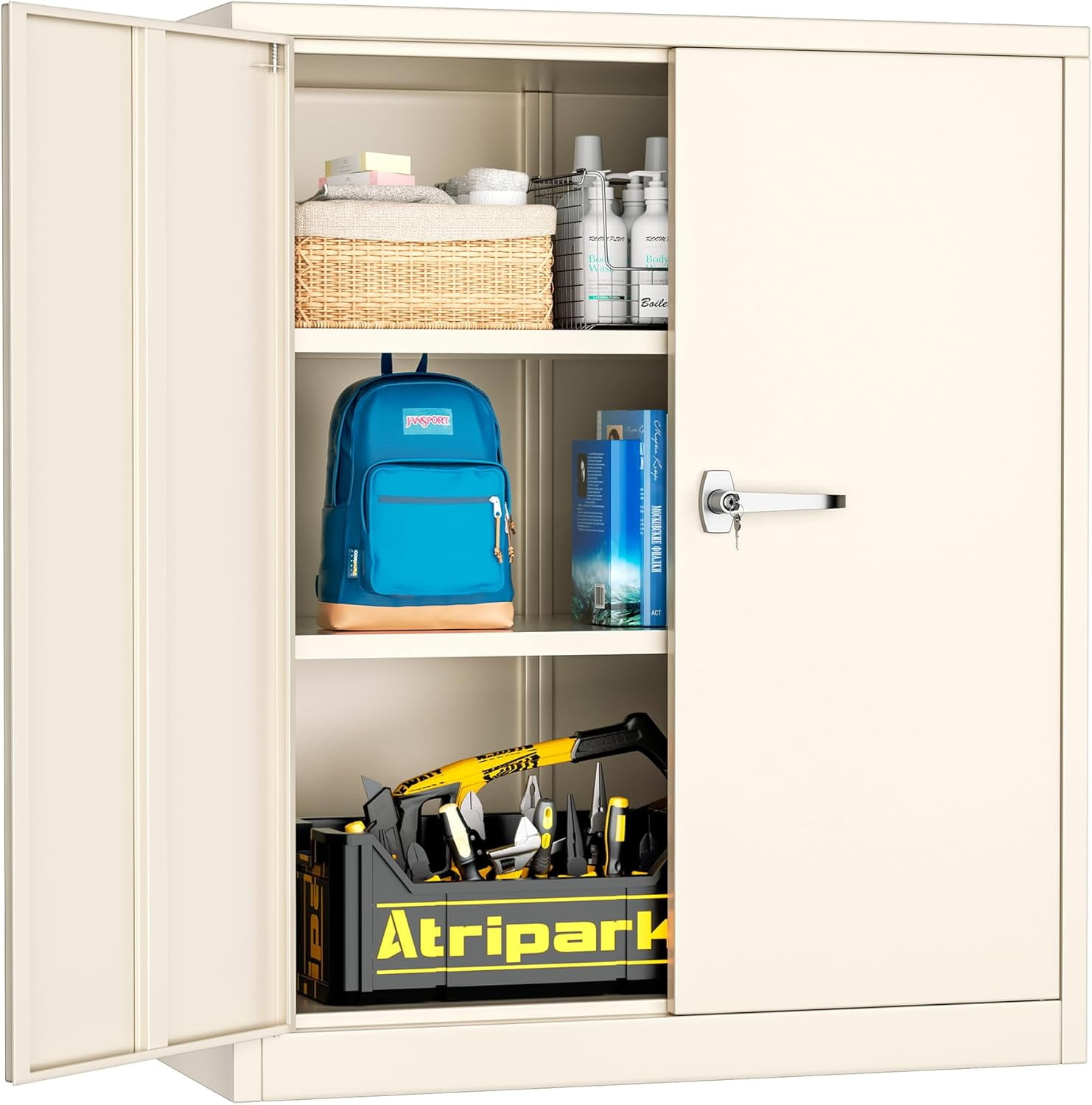 Pataku Locking Cabinet, Metal Storage Cabinets with Doors and ...