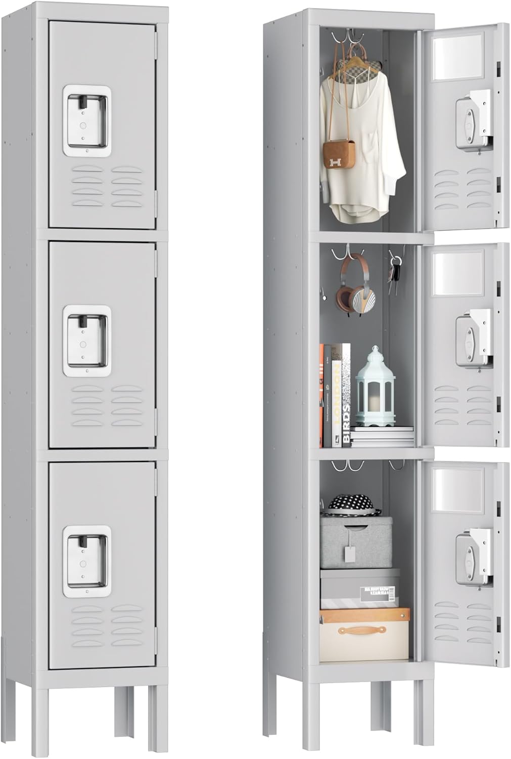 Pataku Metal Lockers for Employees, 3-Tier Storage Locker, Steel Locker ...