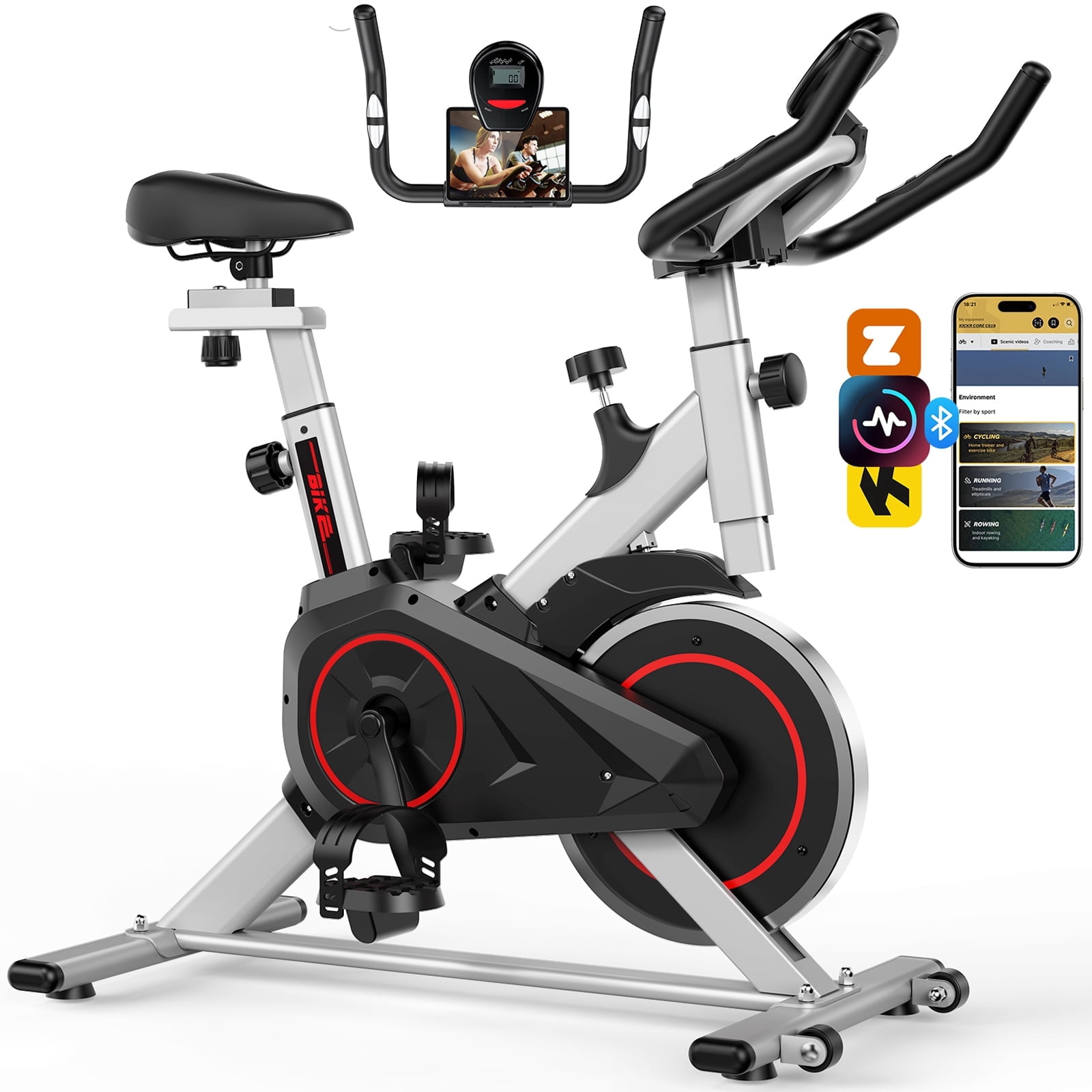 Patbrela Exercise Bike with App, Stationary Bike Home Workout Equipment ...