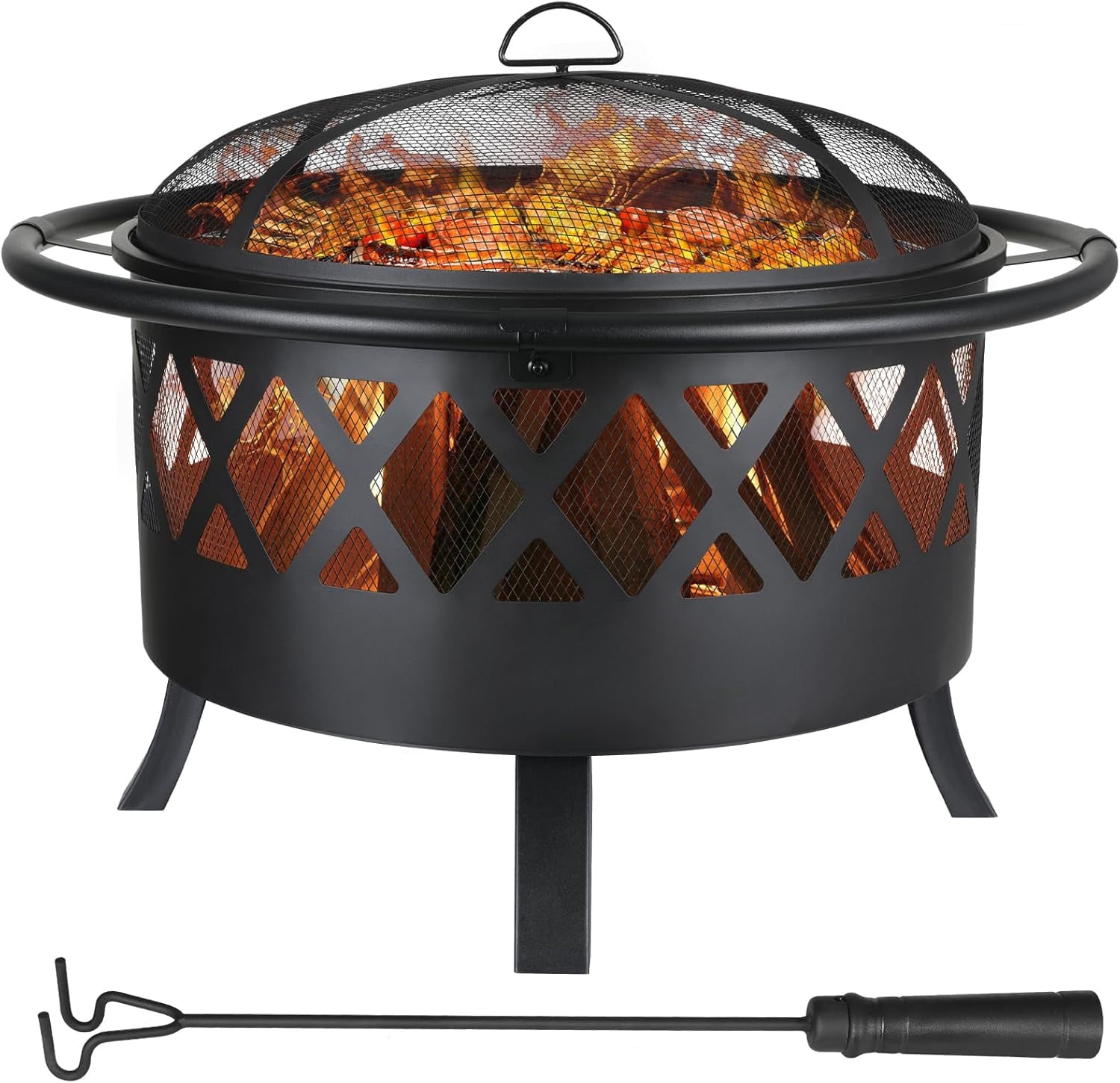 HOMSHADE Fire Pit with Spark Cover and Fire Poker,Large 36 Inch Wood ...