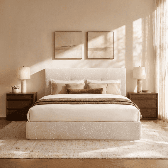 Patbrela Full Size Bed Frame with Headboard, Upholstered Platform Bed ...
