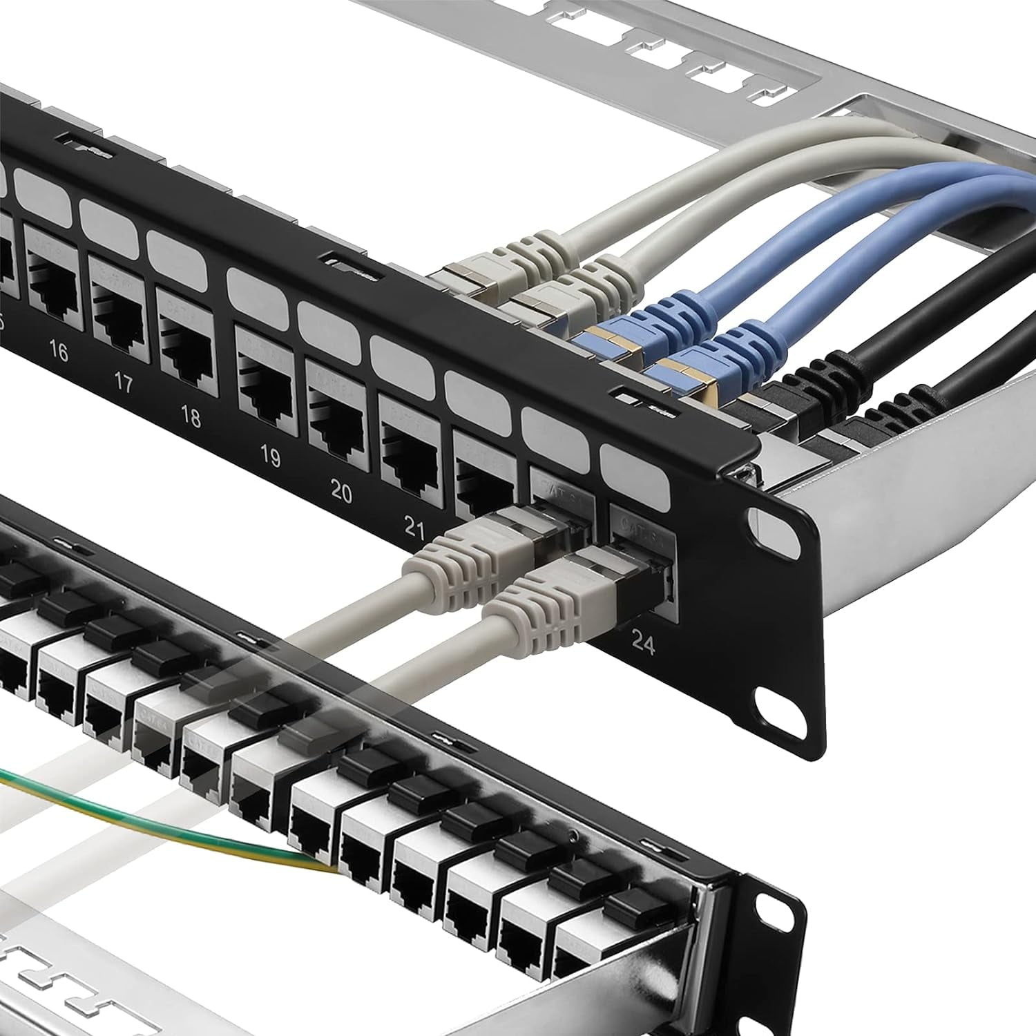Patch Panel 24 Port Cat6A with Inline Keystone 10G Support, Coupler ...