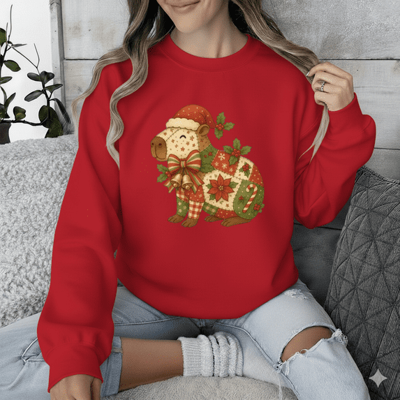 Patchwork Capybara Festive Style Cute Animal Art Seasonal Warm Graphic ...