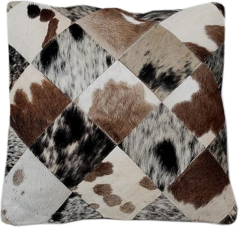 Patchwork Cowhide Cushion Covers – 15 x 15 Inch Real Cowhide Skin Front ...