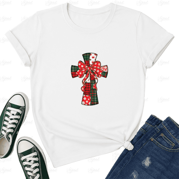 Patchwork Cross Bow Christian Faith Holiday Festive Art Unisex T-Shirt ...