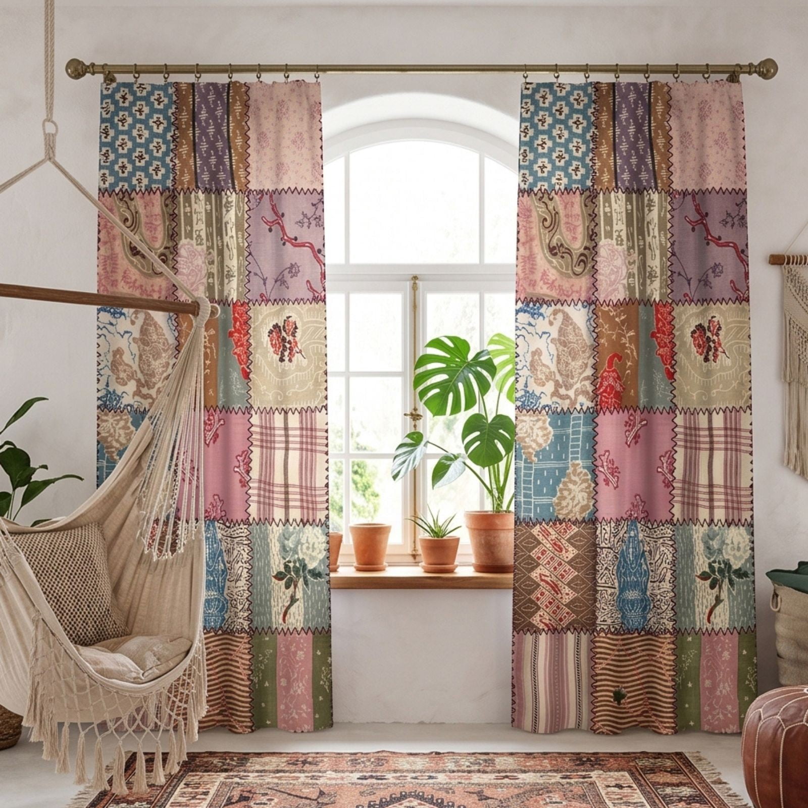 Patchwork Curtains Floral Pattern Colorful Curtains Farmhouse Style for ...