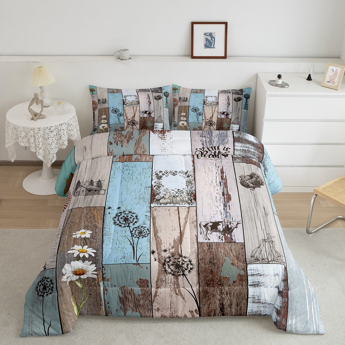 Patchwork Farmhouse Bedding Set Vintage Country Rustic Comforter Set ...