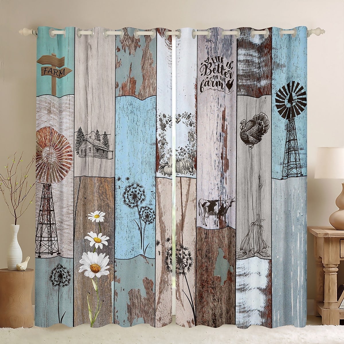 Patchwork Farmhouse Blackout Curtains Vintage Country Rustic Curtains ...