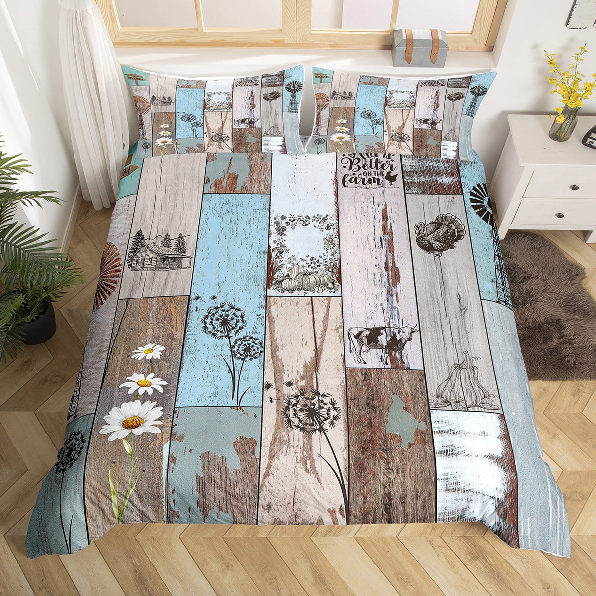 Patchwork Farmhouse Comforter Cover Vintage Country Rustic Duvet Cover ...