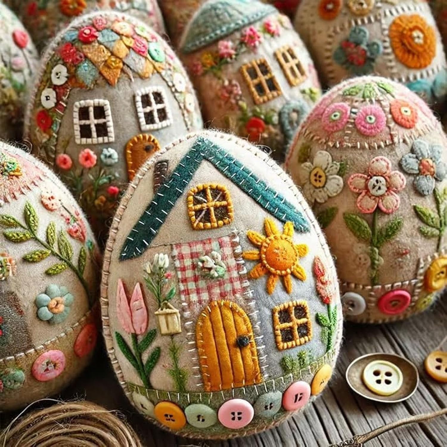 Patchwork Felt Egg House DIY Kit - Easter Craft Decor, Embroidered Felt Easter Eggs Kit, Chick ...