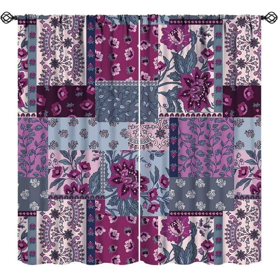 Patchwork Flower Purple Curtains Spring Colorful Wildflower Retro Boho ...