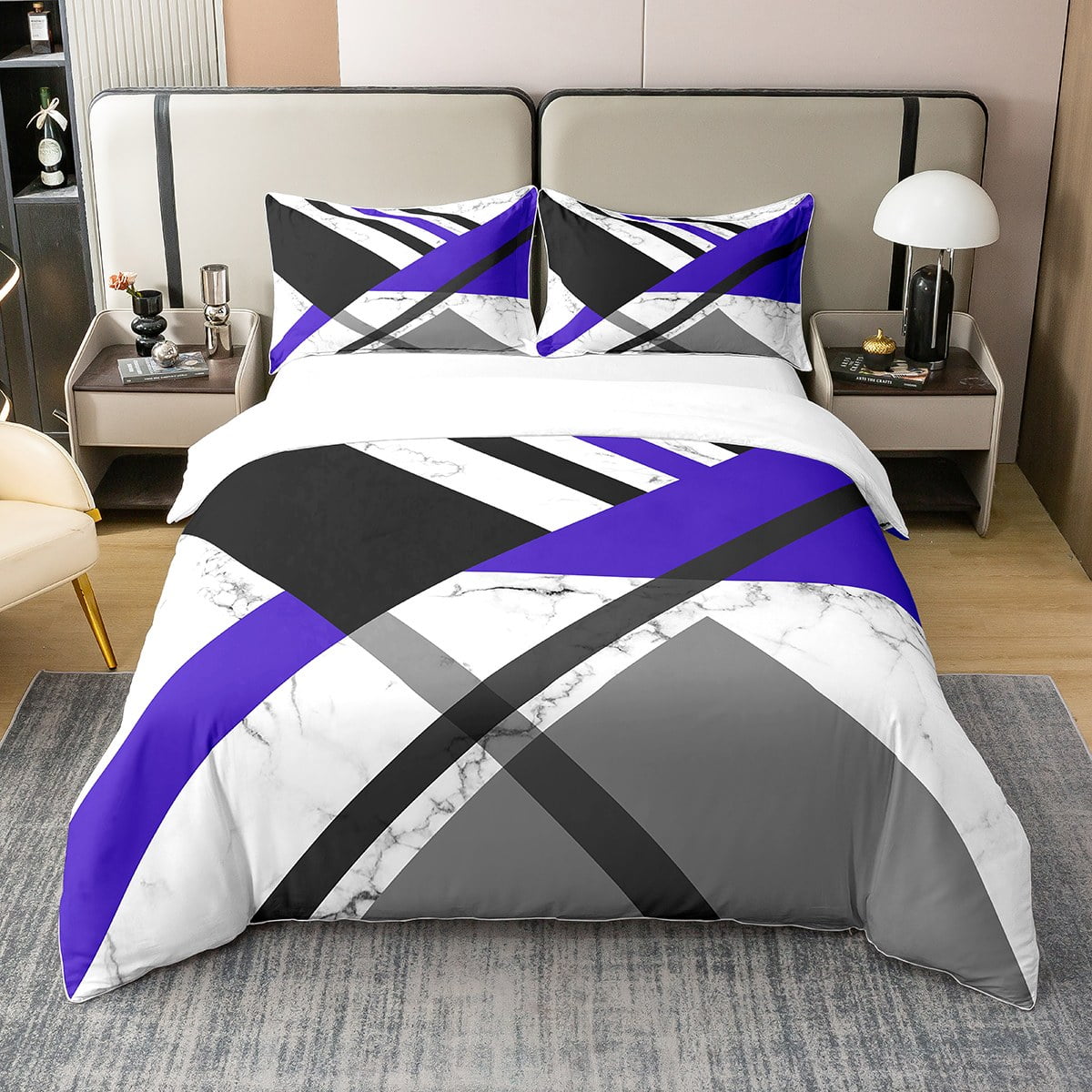 Patchwork Geometry 100% Cotton Comforter Cover King Dark Blue Grey ...