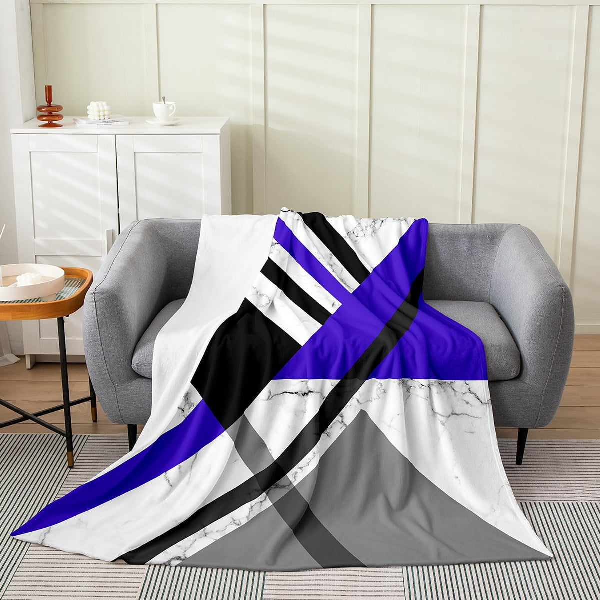 Patchwork Geometry Throw Blanket 30x40 Dark Blue Grey Black White ...
