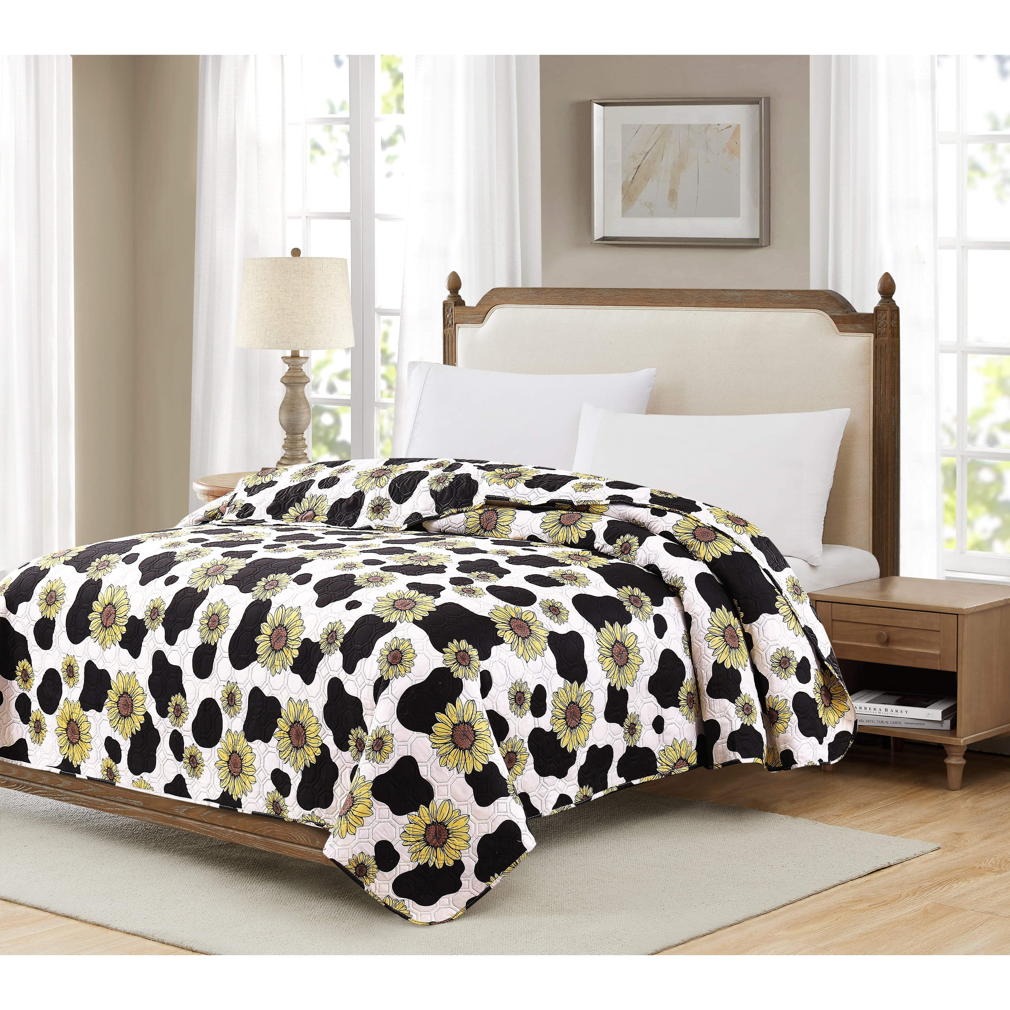 Patchwork Harvest Plaid Leaves Lodge Sunflowers Quilts Cow Sunflowers ...