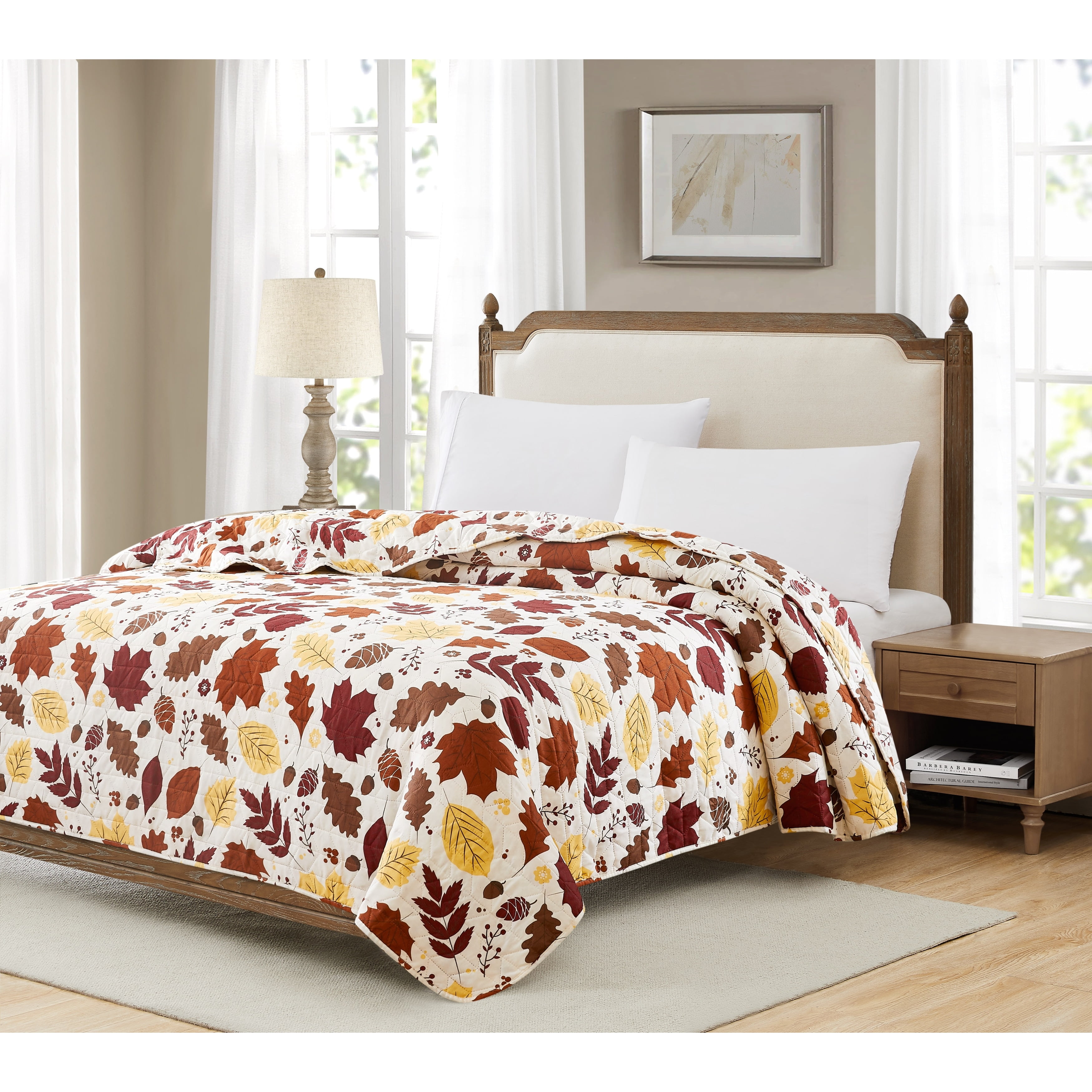 Patchwork Harvest Plaid Leaves Lodge Sunflowers Quilts Harvest Acorns ...