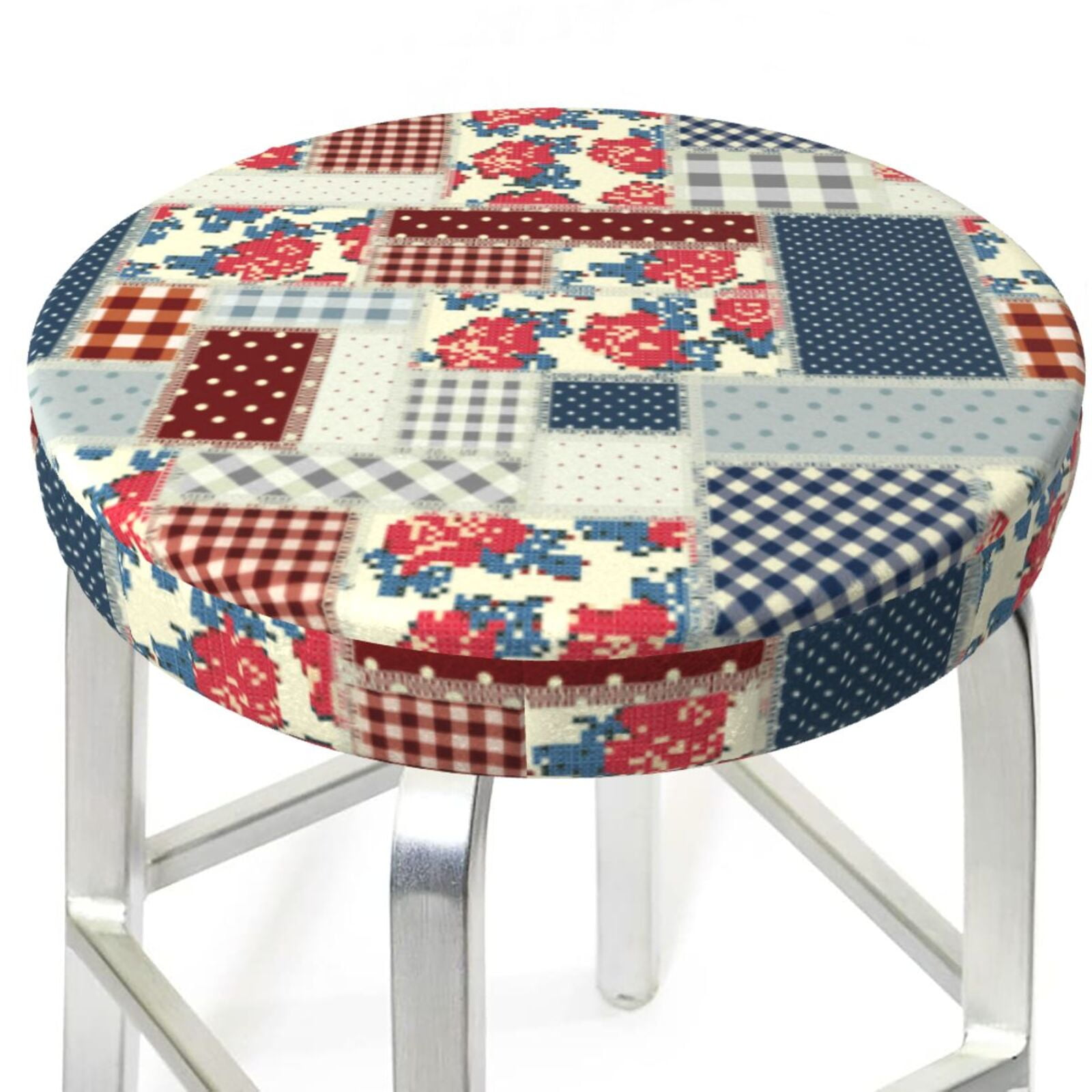 Patchwork In Country Style Bar Stool Covers - Stretch Round Seat Covers ...