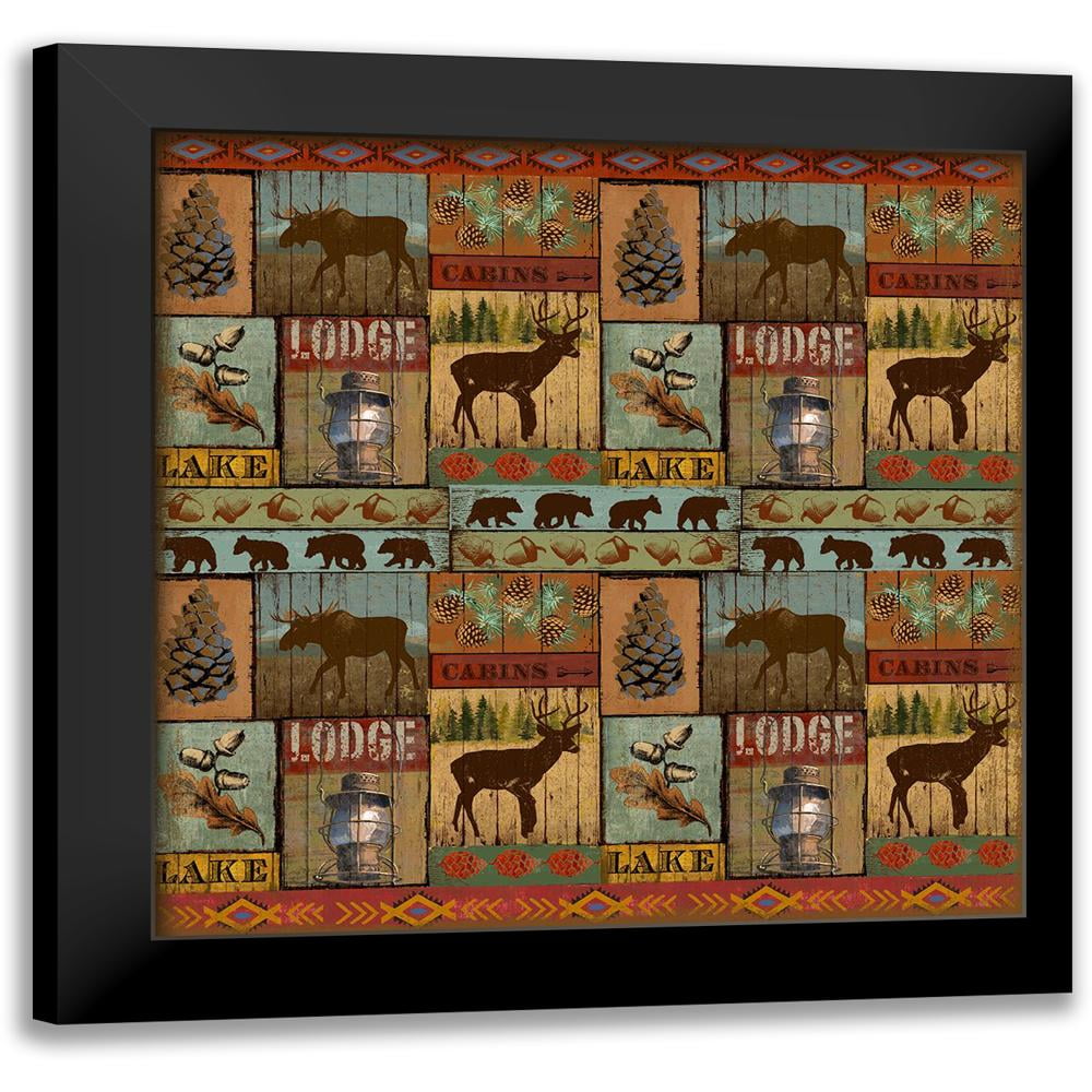 Patchwork Lodge and Cabin 20x20 Black Modern Framed Museum Art Print ...