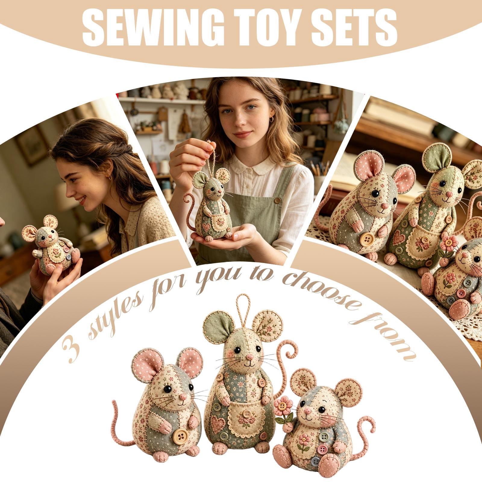 Patchwork Mouse DIY Kit, Complete Sewing Supplies Included, Handmade ...